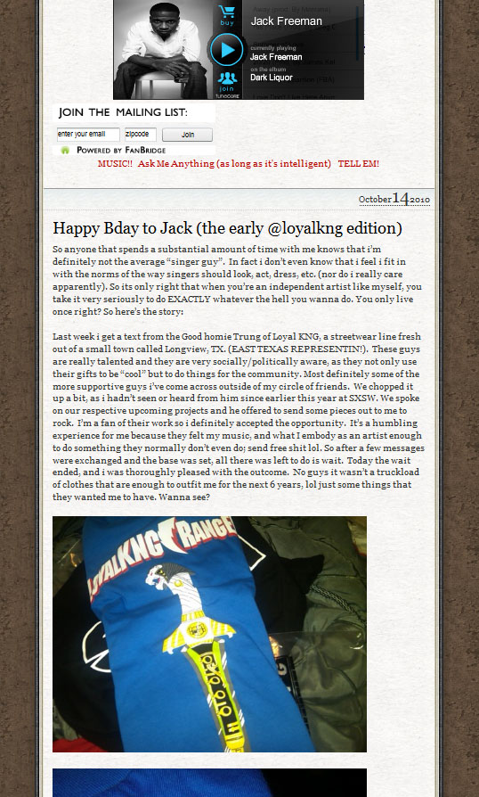 Jack Freeman From Houston TX Features Loyal K.N.G.; Thanks for the Good ...